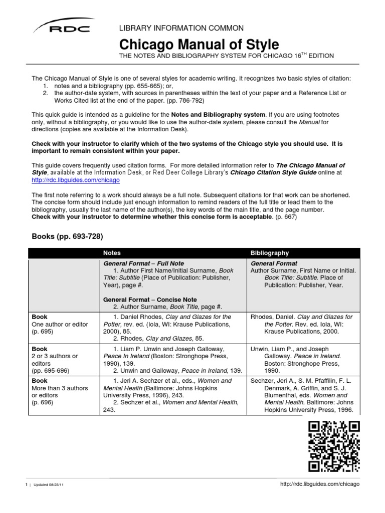Citation Chicago 16th QuickGuide-11-F | PDF | Citation | Reference