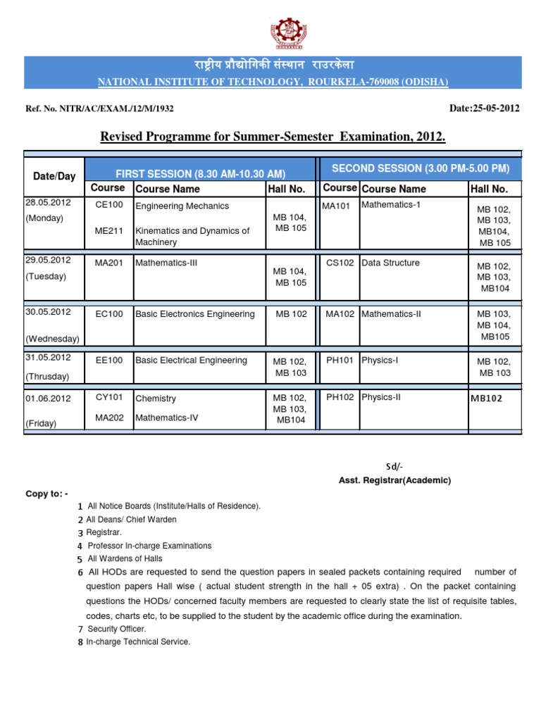 Revised Time Table | PDF