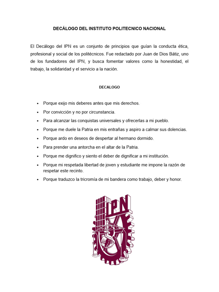 Decálogo y Porra del IPN: Valores y Orgullo | PDF