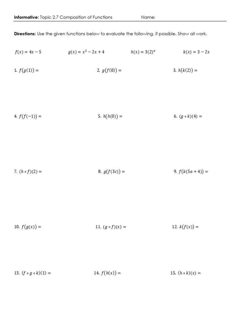 Informative Topics 2.7 and 2.8 Compositions and Inverse Functions | PDF ...