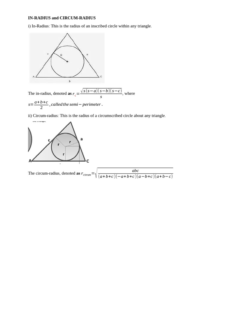 In-Radius and Circum-Radius of Triangles | PDF