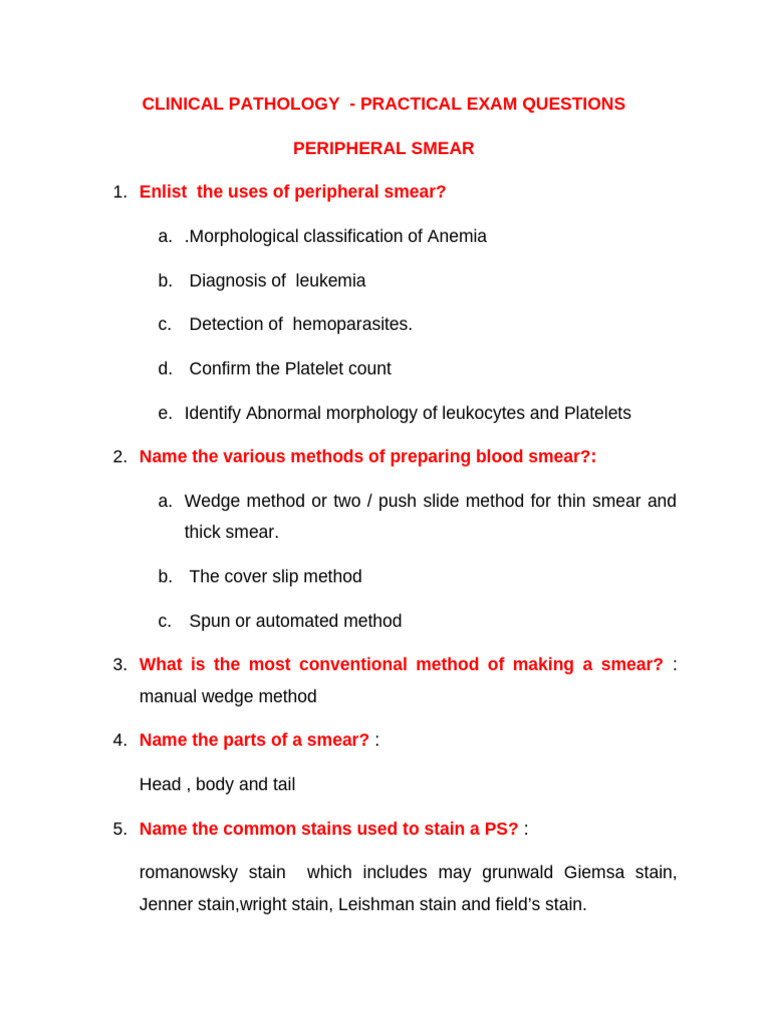 Clinical Pathology Questions 2 | PDF | Anemia | Staining