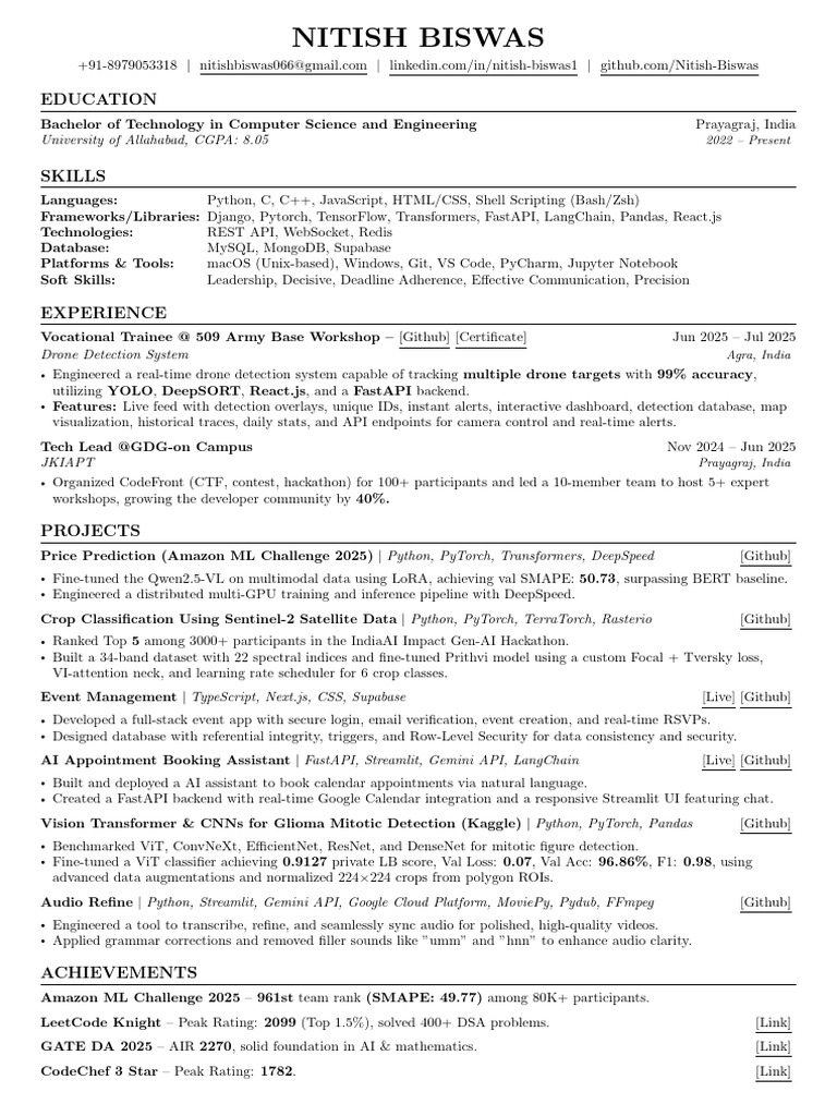 Nitish Biswas Resume | PDF | Software Engineering | Software