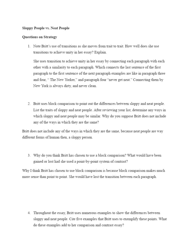 Neat People Vs Sloppy People Answer Key | PDF | Essays