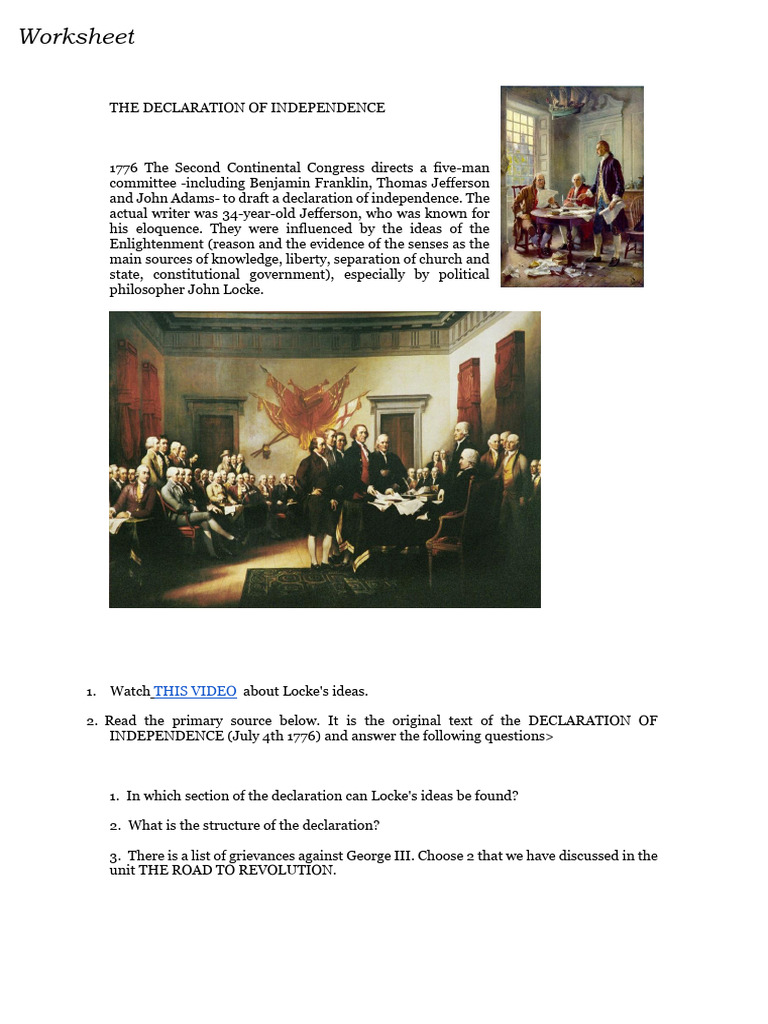 Declaration of Independence Worksheet 2020 | PDF | United States ...