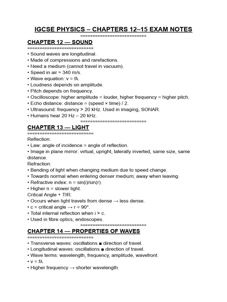 Igcse Physics – Chapters 12–15 Exam Notes - Google Docs | PDF ...