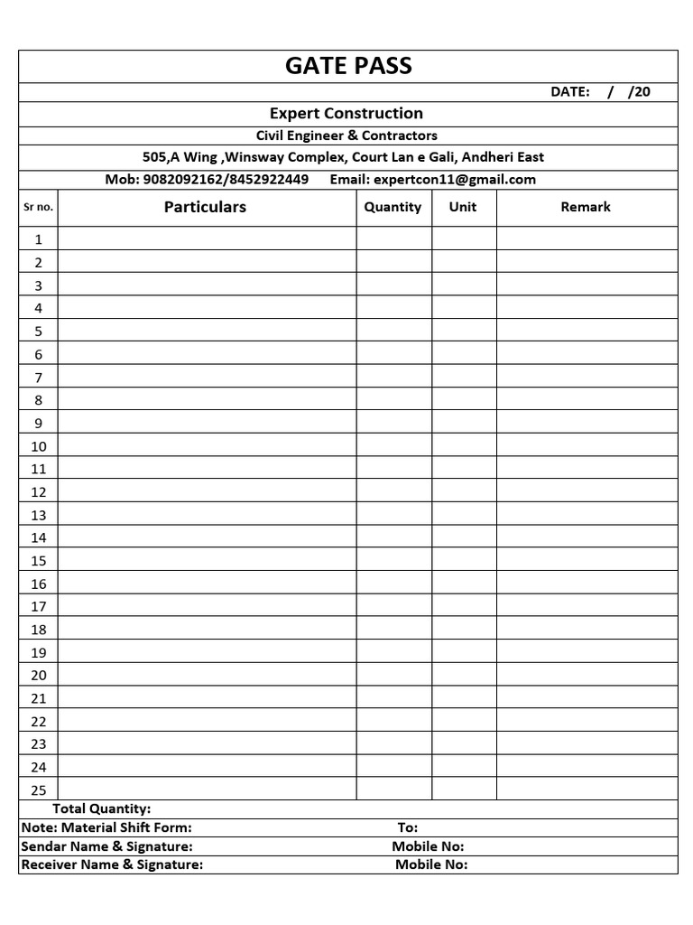 Construction Material Shift Form | PDF