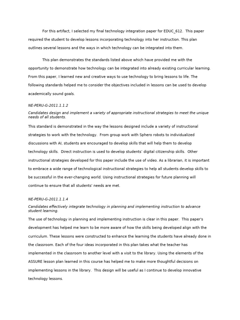 612 Final Paper Artifact Reflection | PDF | Curriculum | Pedagogy