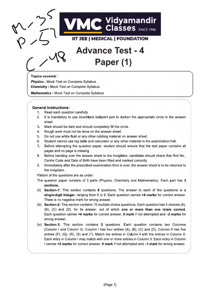 Question Advance Test - 4 (P1) | PDF