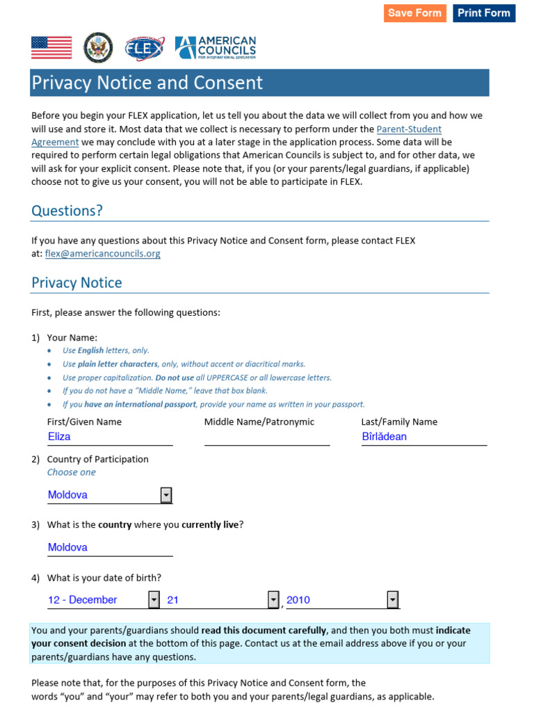 Flex 2025 Privacy Notice and Consent Fo...N-eea Except Ser Kaz Ukr Fillable Form | PDF ...