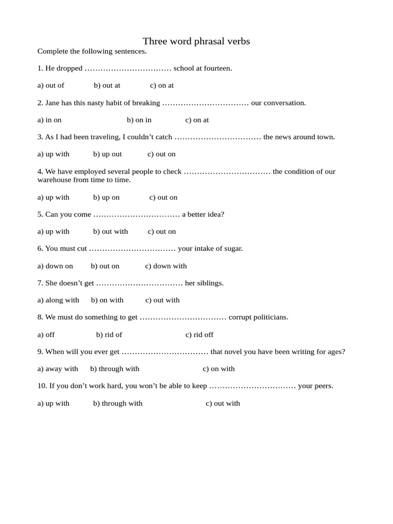 Practice with Three-Word Phrasal Verbs | PDF