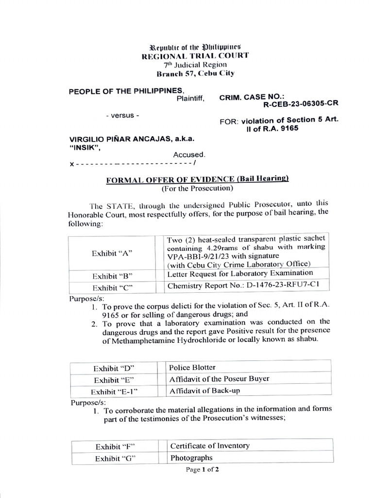 Bail Hearing Evidence Submission in Cebu | PDF | Prosecutor | Judiciaries