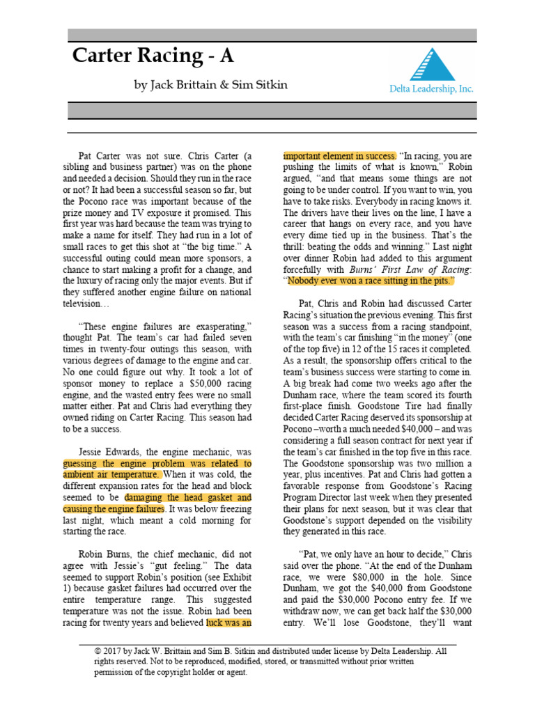 Carter Racing's Critical Decision | PDF