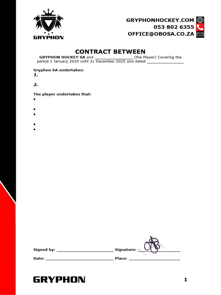 Gryphon Hockey Contract | PDF