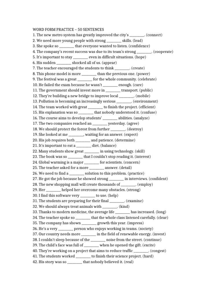 Word Form Practice No Answers | PDF