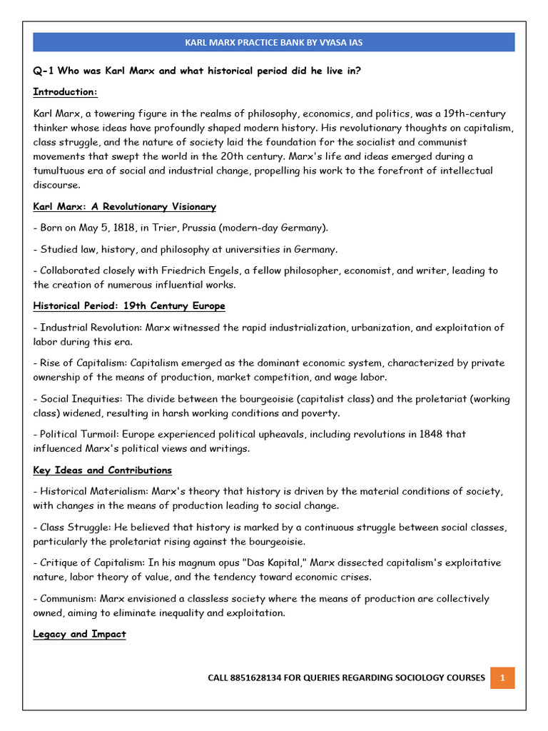 Karl Marx: Impact on Sociology & Economics | PDF | Karl Marx | Marx's ...