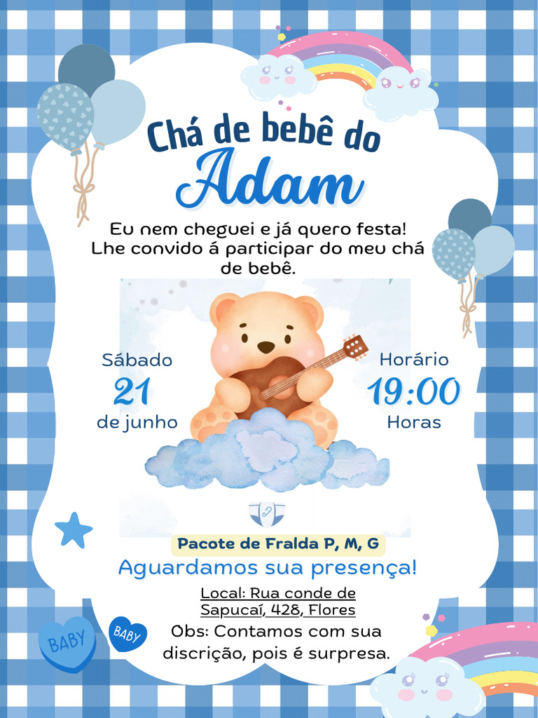 Convite Chá de Bebê Menino Urso Azul Convite_20250530_174727_0000 | PDF