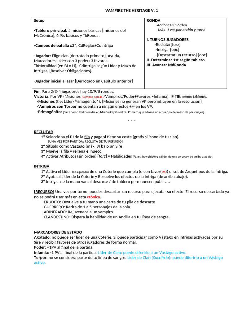 Vampire Heritage VTH Aco Rules | PDF | Juegos de rol | Personajes de ...
