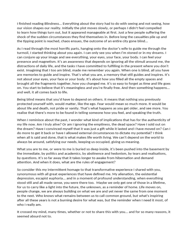 I Finished Reading Blindness | PDF | Psychological Concepts