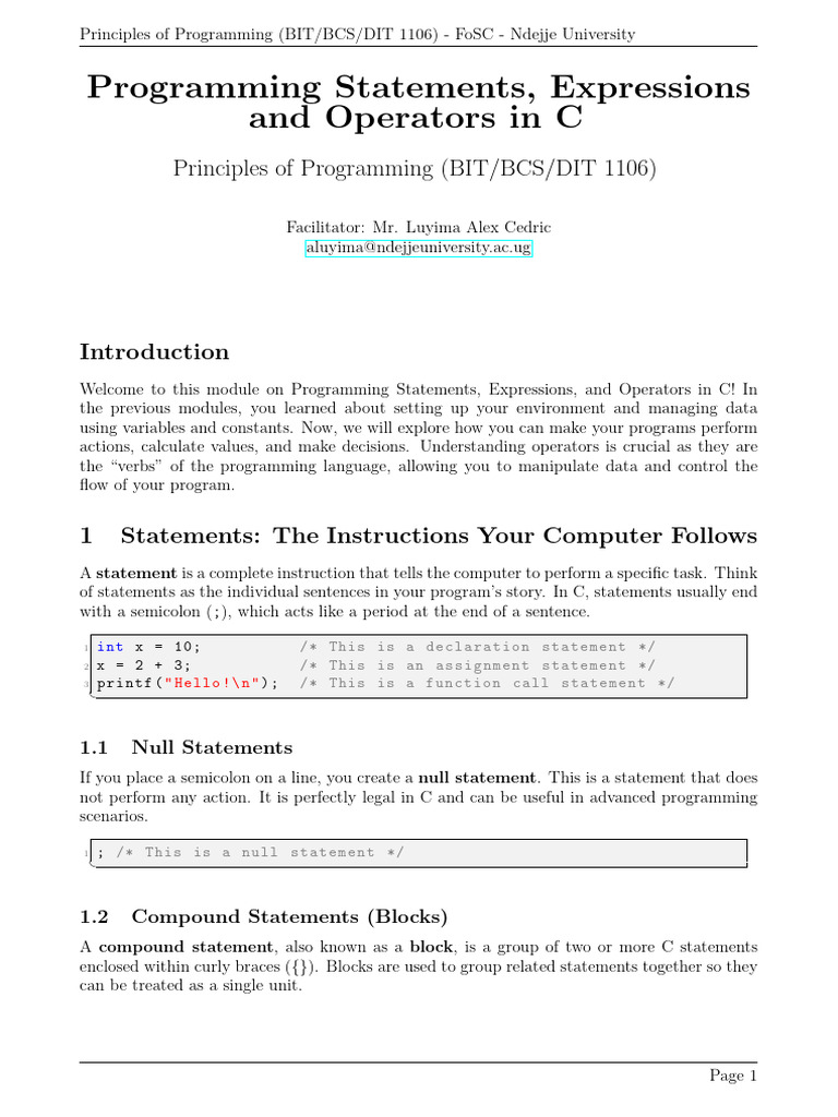 3-C Operators Expressions | PDF | Arithmetic | Software Engineering
