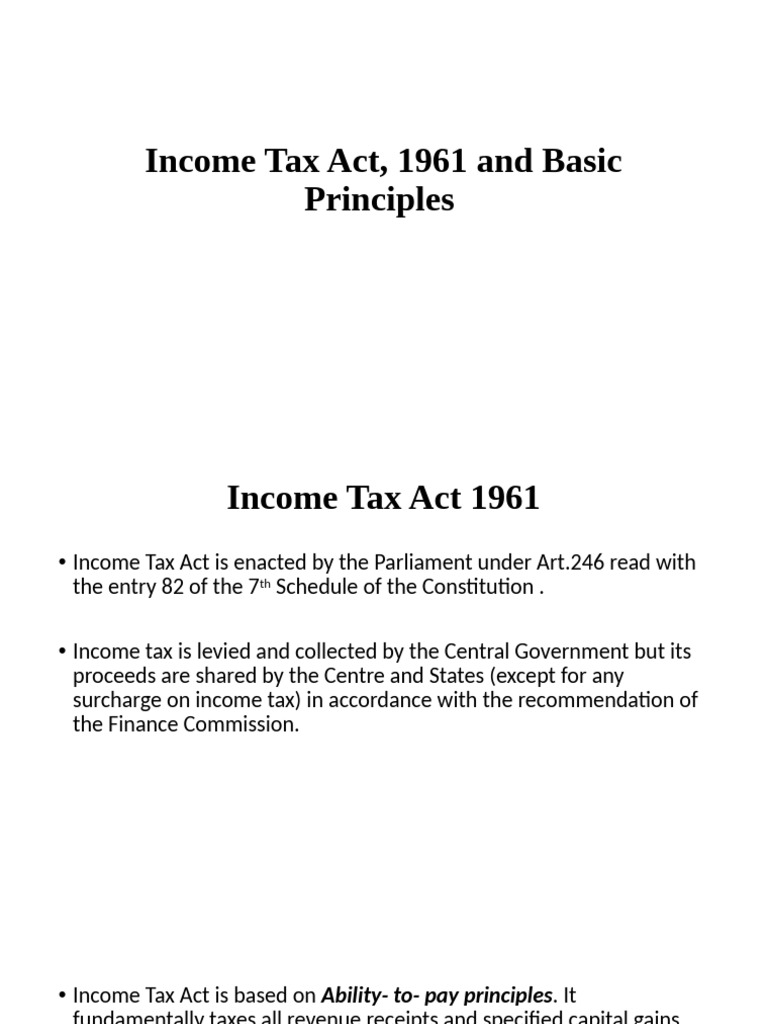 Income Tax Act 1961 and Basic Principles | PDF