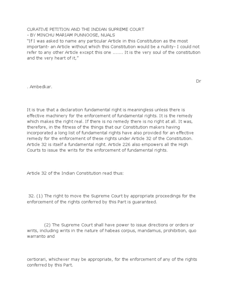 Curative Petition Article | PDF | Supreme Court Of India | Supreme Courts