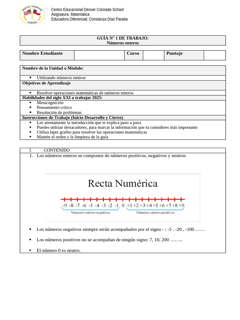 Guia Matematica | PDF | Entero | Aprendizaje