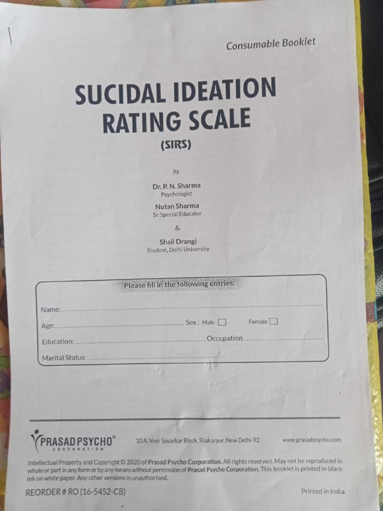 Sucidal Ideation Rating Scale | PDF