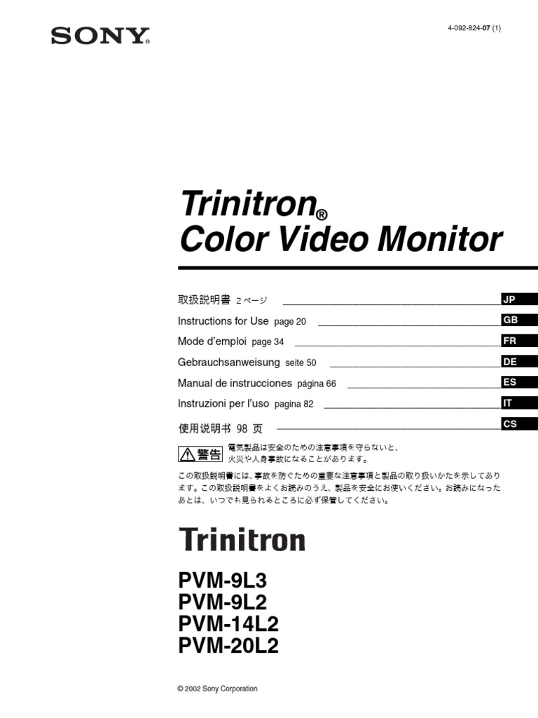 Sony Pvm-20l2 Pvm-14l2 Pvm-9l3 Pvm-9l2 Operation Manual | PDF ...