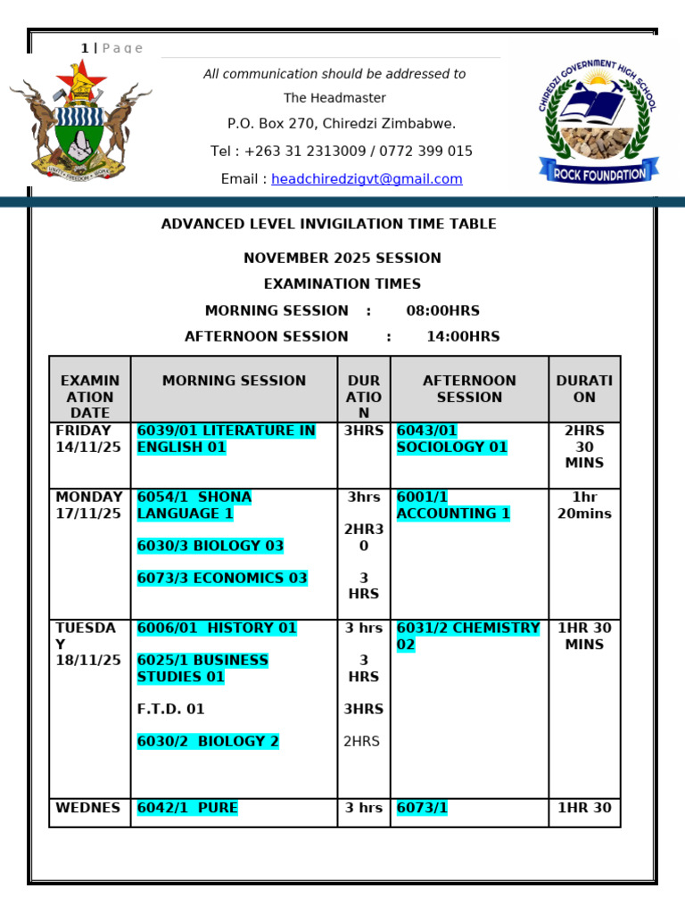 End of 2025 Advanced Level Invigilation Time Table | PDF | Physical Sciences | Liberal Arts ...