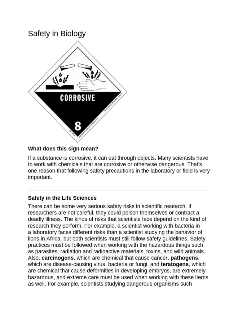 Safety in Biology Reading | PDF | Laboratories | Occupational Safety ...