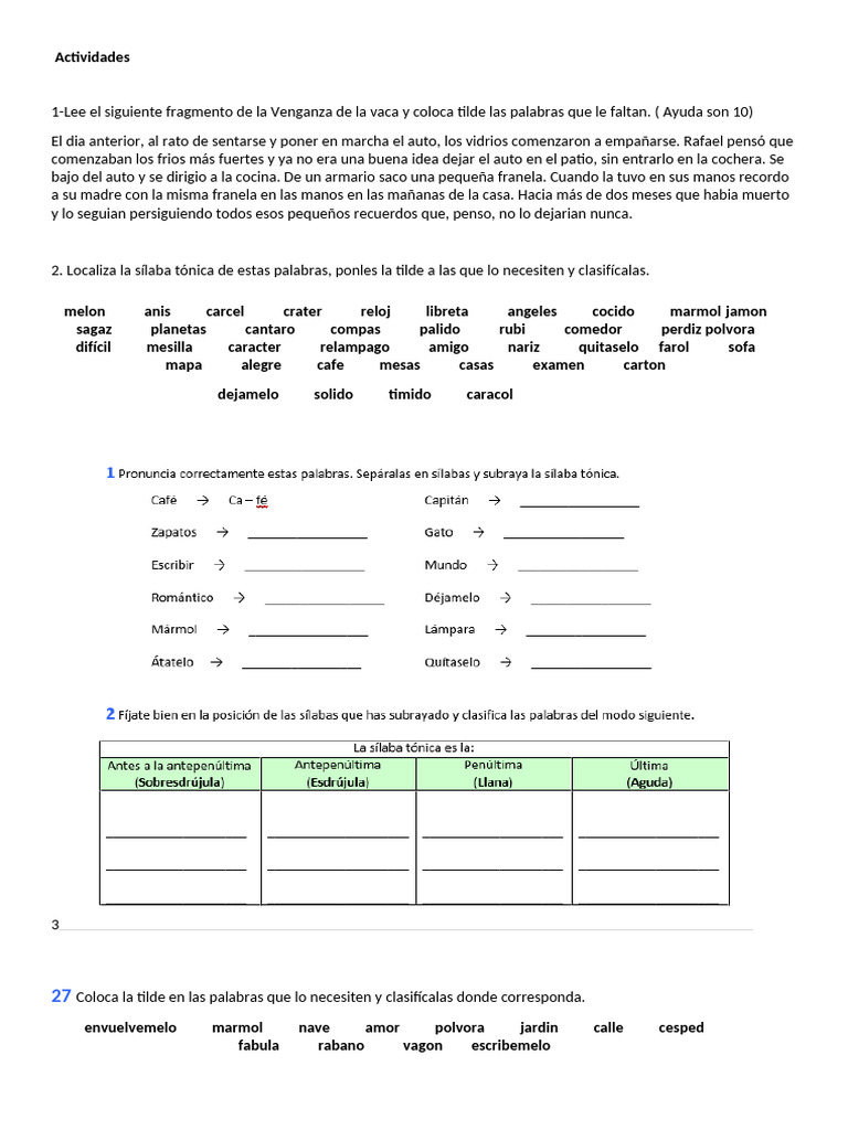 Actividades Silaba Tonica Hiato Dipto | PDF