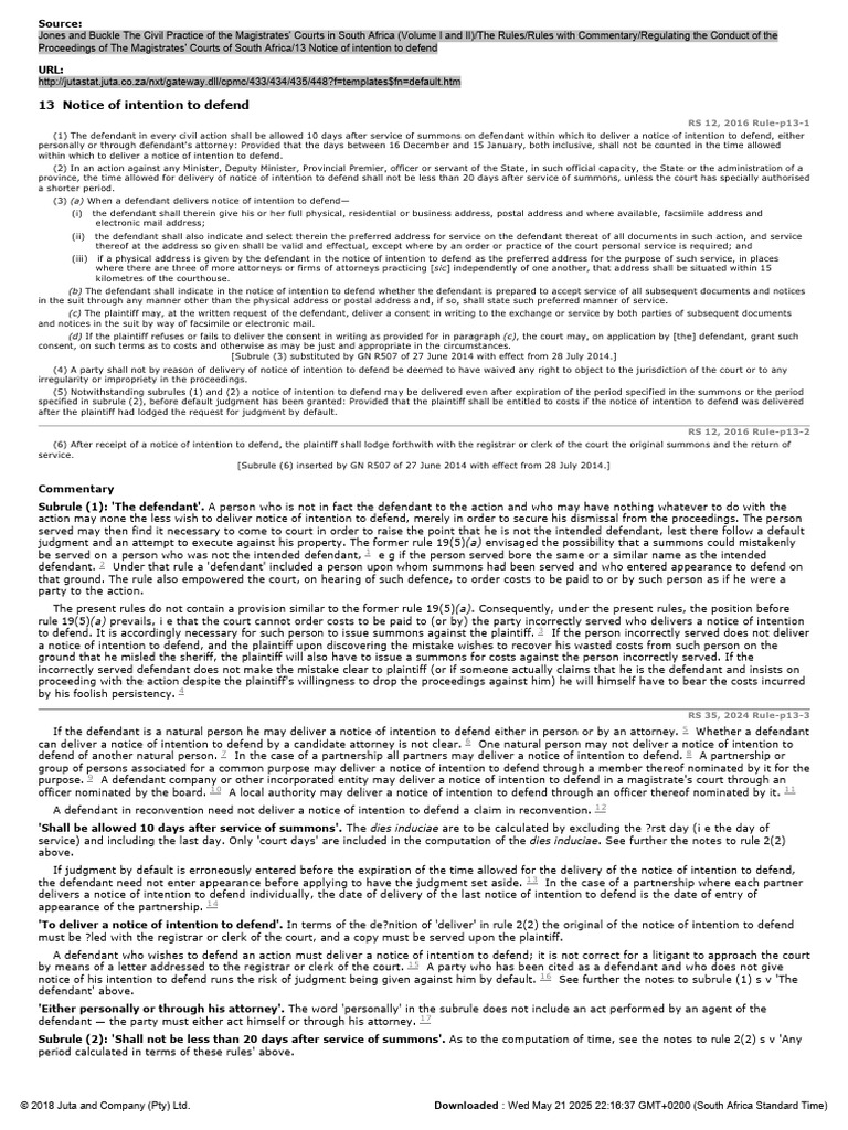 Notice of Intention to Defend Rules | PDF | Default Judgment | Summons