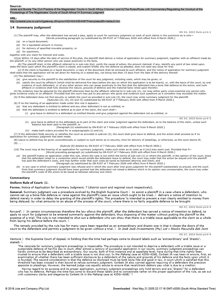 14 Summary Judgment | PDF | Summary Judgment | Judgment (Law)