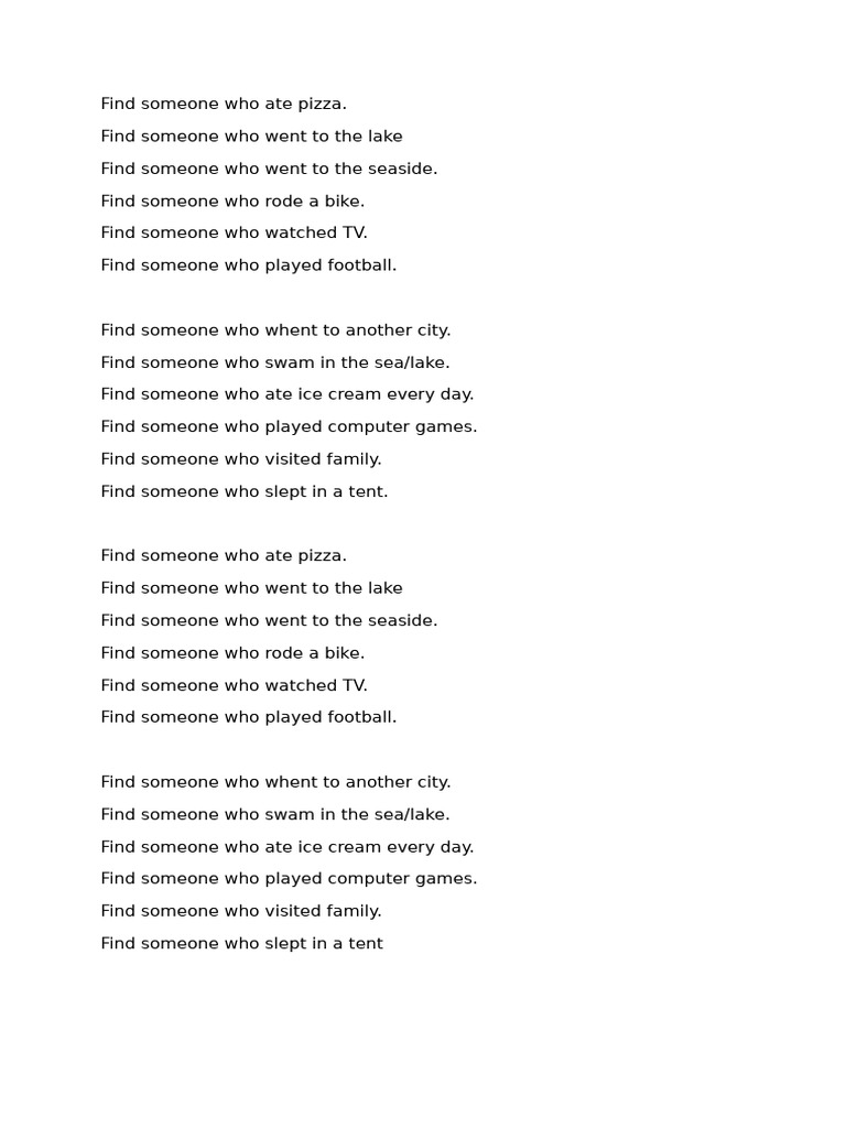 Find Someone Who ... | PDF