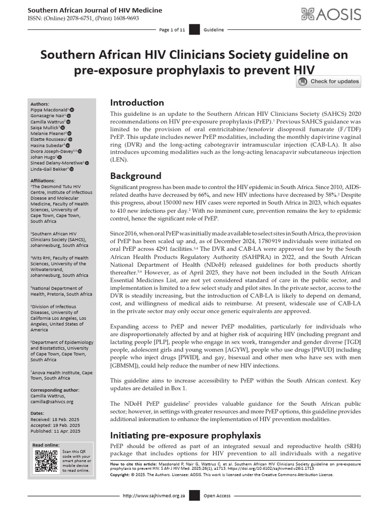 SAHCS Guidelines on HIV PrEP 2025 | PDF | Public Health | Hiv/Aids
