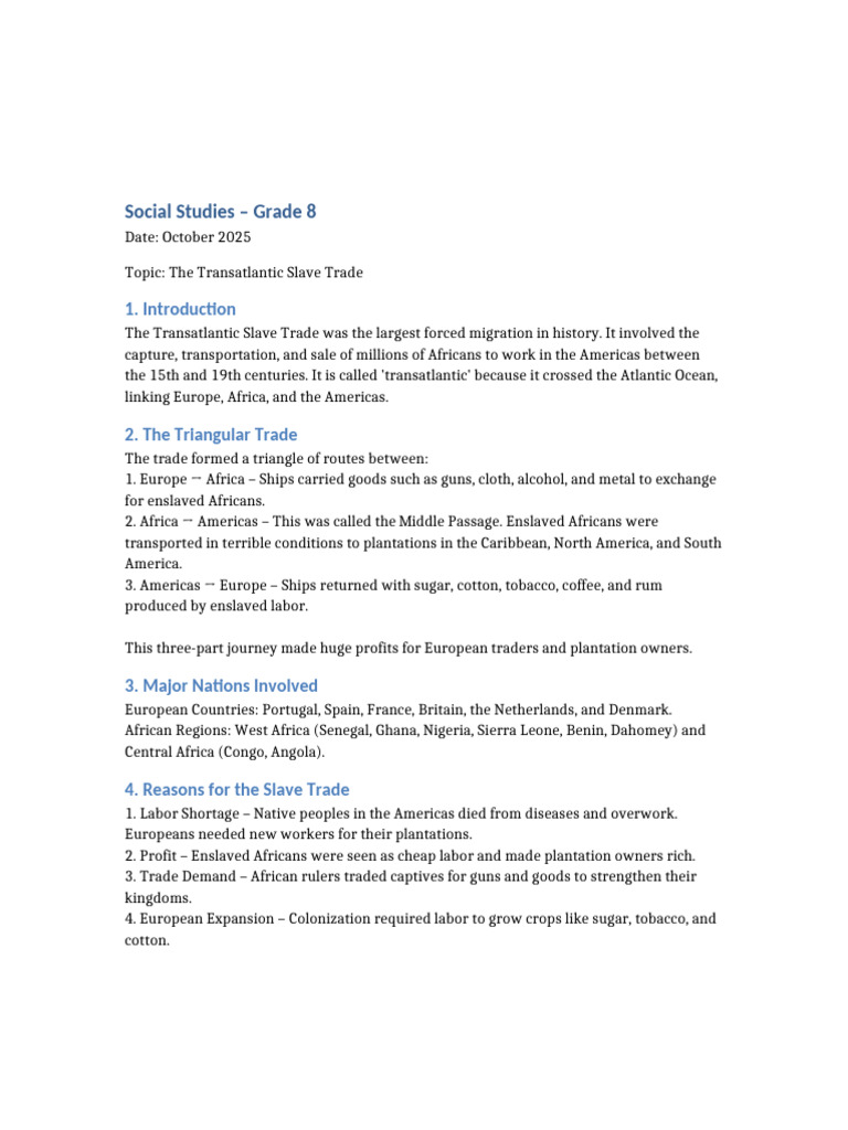 Transatlantic Slave Trade Grade8 | PDF | Atlantic Slave Trade | Slavery