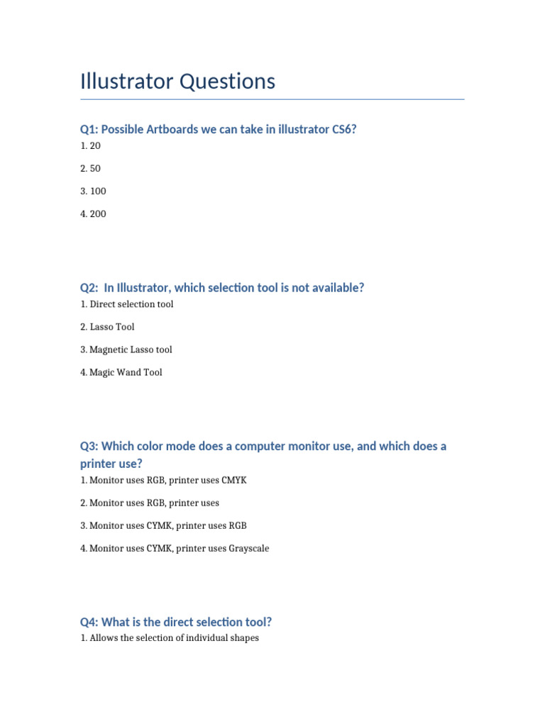 Illustrator Questions | PDF | Adobe Illustrator | Adobe Photoshop