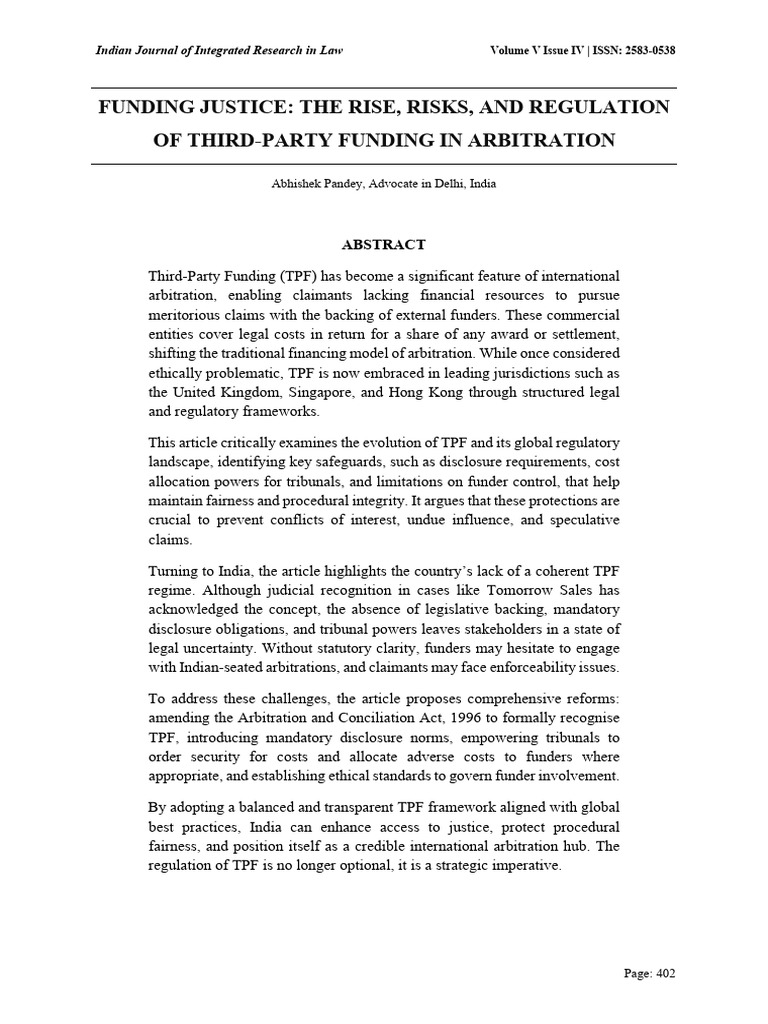 Third-Party Funding in Arbitration: India | PDF | Arbitration | Mediation