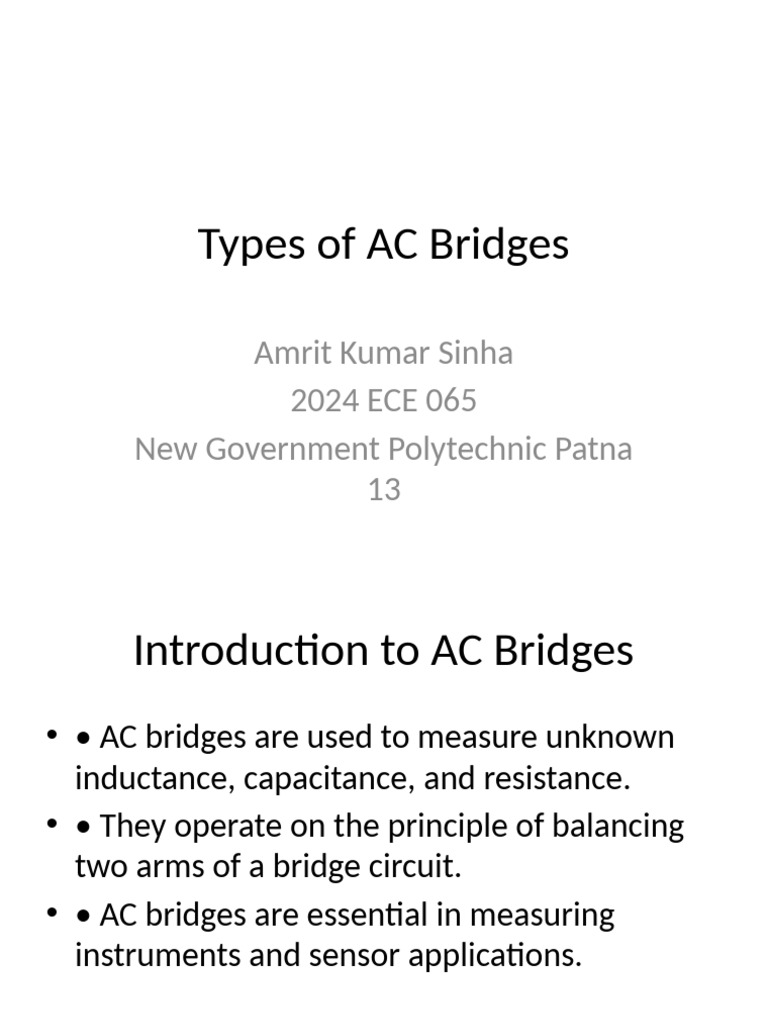 Types of AC Bridges Presentation Final | PDF