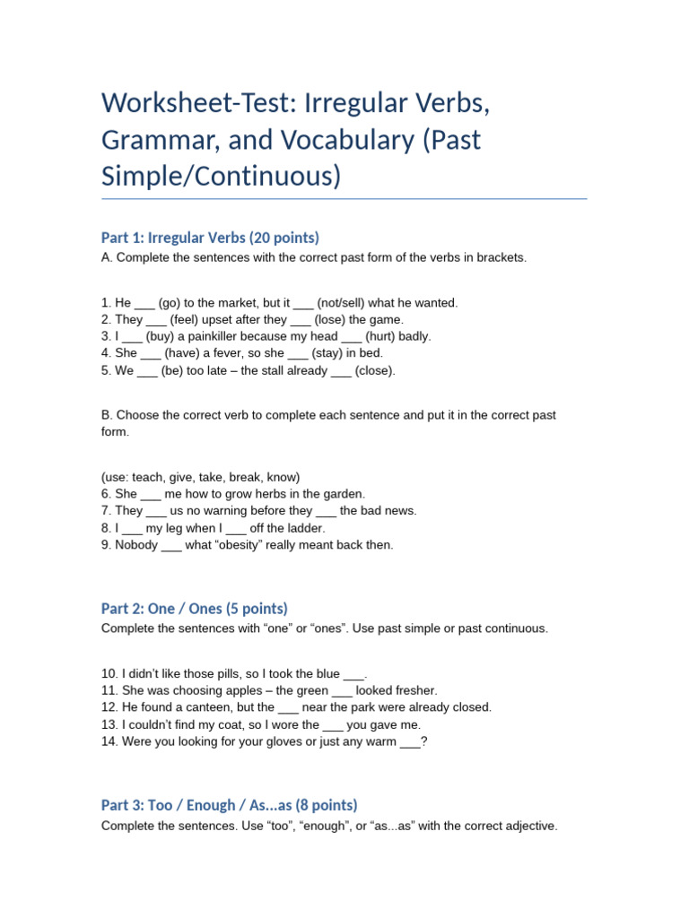 Test Irregular Verb Vocab | PDF | Grammar | Linguistics