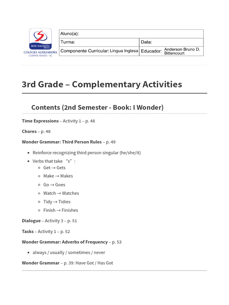 3rd Grade Activities | PDF | Linguistic Typology | Languages