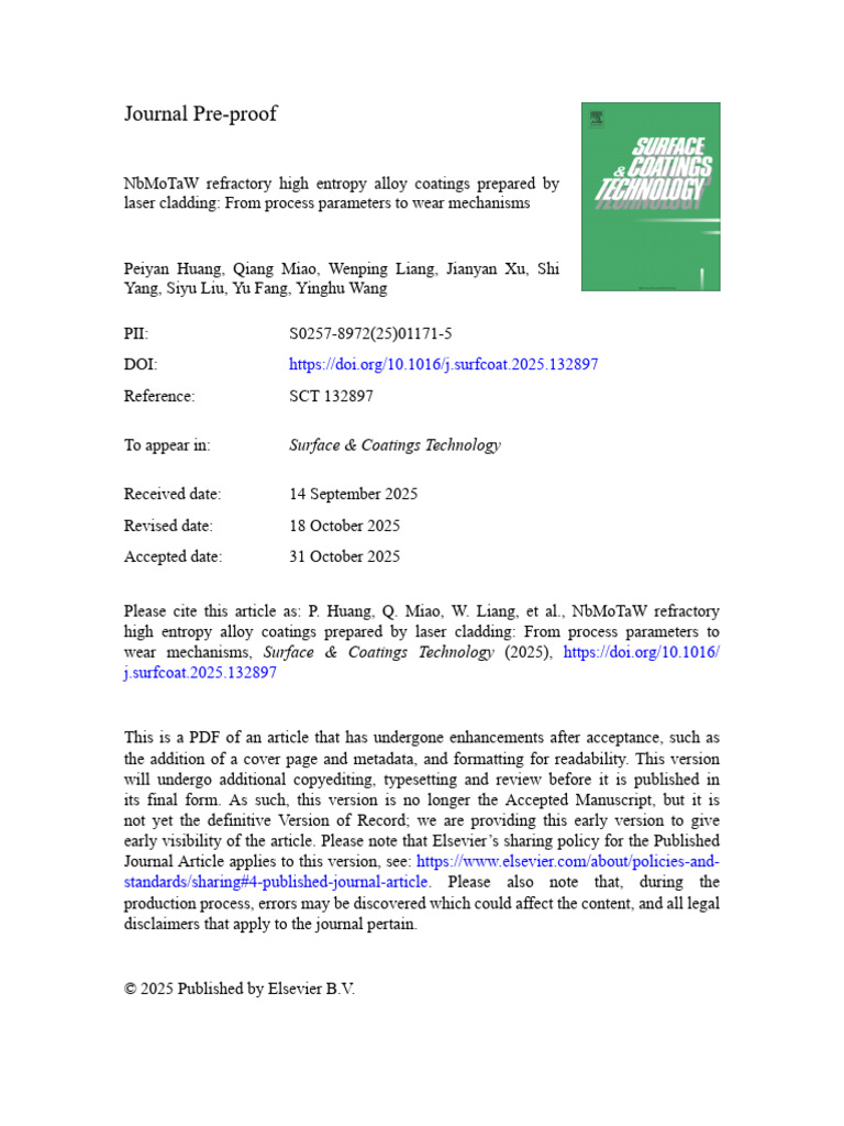 10.1016_j.surfcoat.2025.132897_tug4 | PDF | Wear | X Ray Photoelectron Spectroscopy