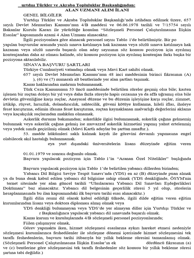 Yurtdisi Turkler Ve Akraba Topluluklar Baskanligi Alan Uzmani Alim ...