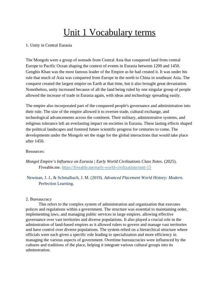 AP World History Unit 1 Terms | PDF | Confucianism | Mongol Empire