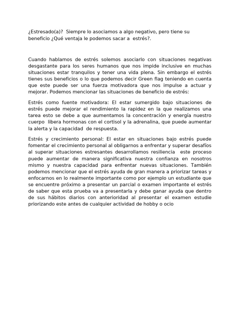 Beneficios del Estrés en el Crecimiento Personal | PDF