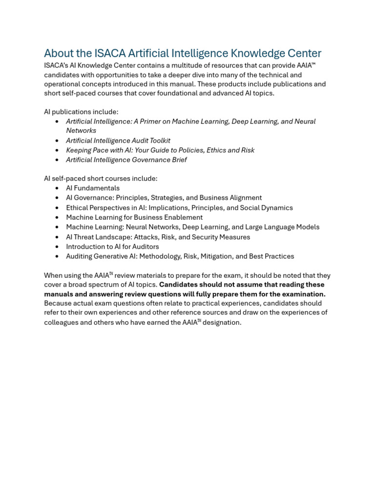 About The ISACA Artificial Intelligence Knowledge Center | PDF