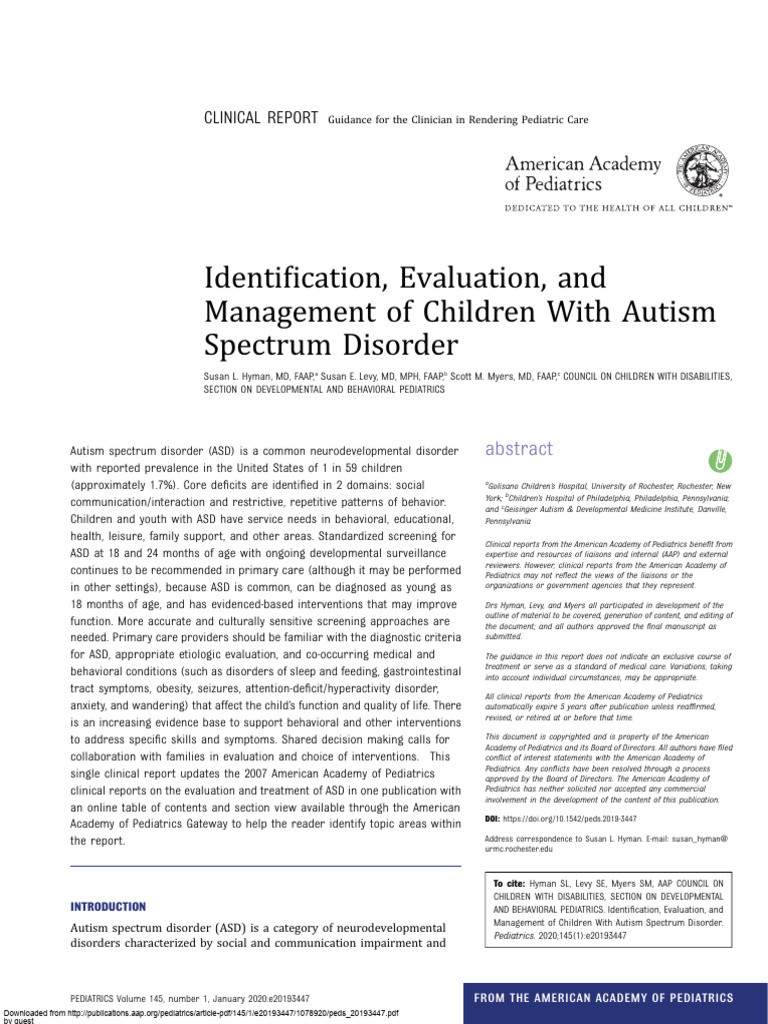 Peds 20193447 | PDF | Autism | Mental Disorder