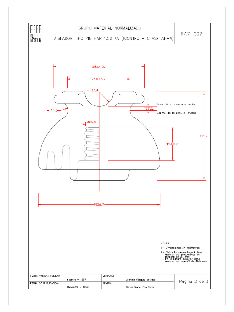 Ra7-007b Aislador Tipo Pin Par 13_2kv (Icontec Clase Ae-4) | PDF