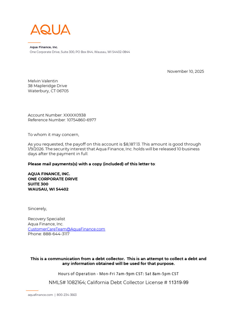 Payoff Letter 10754860-6977 | PDF
